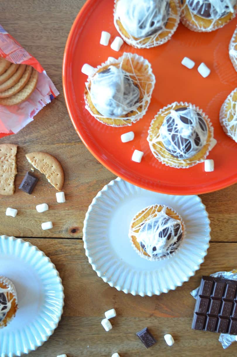 Spooky Spiderweb Smores Cupcakes - Baking with Aimee.