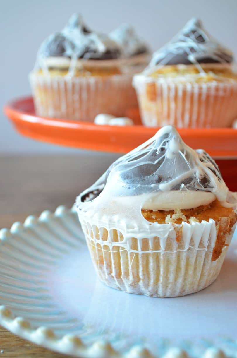 Spooky Spiderweb Smores Cupcakes - Baking with Aimee.