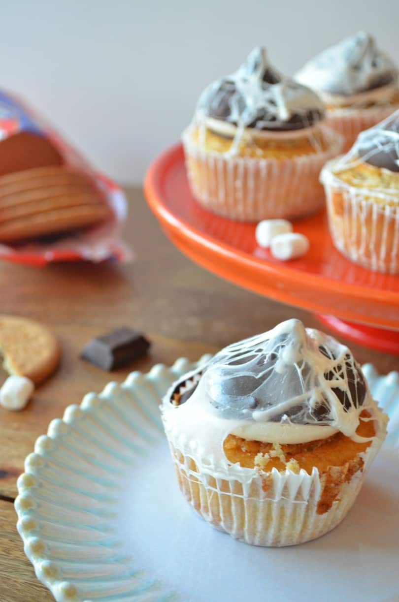 Spooky Spiderweb Smores Cupcakes - Baking with Aimee.