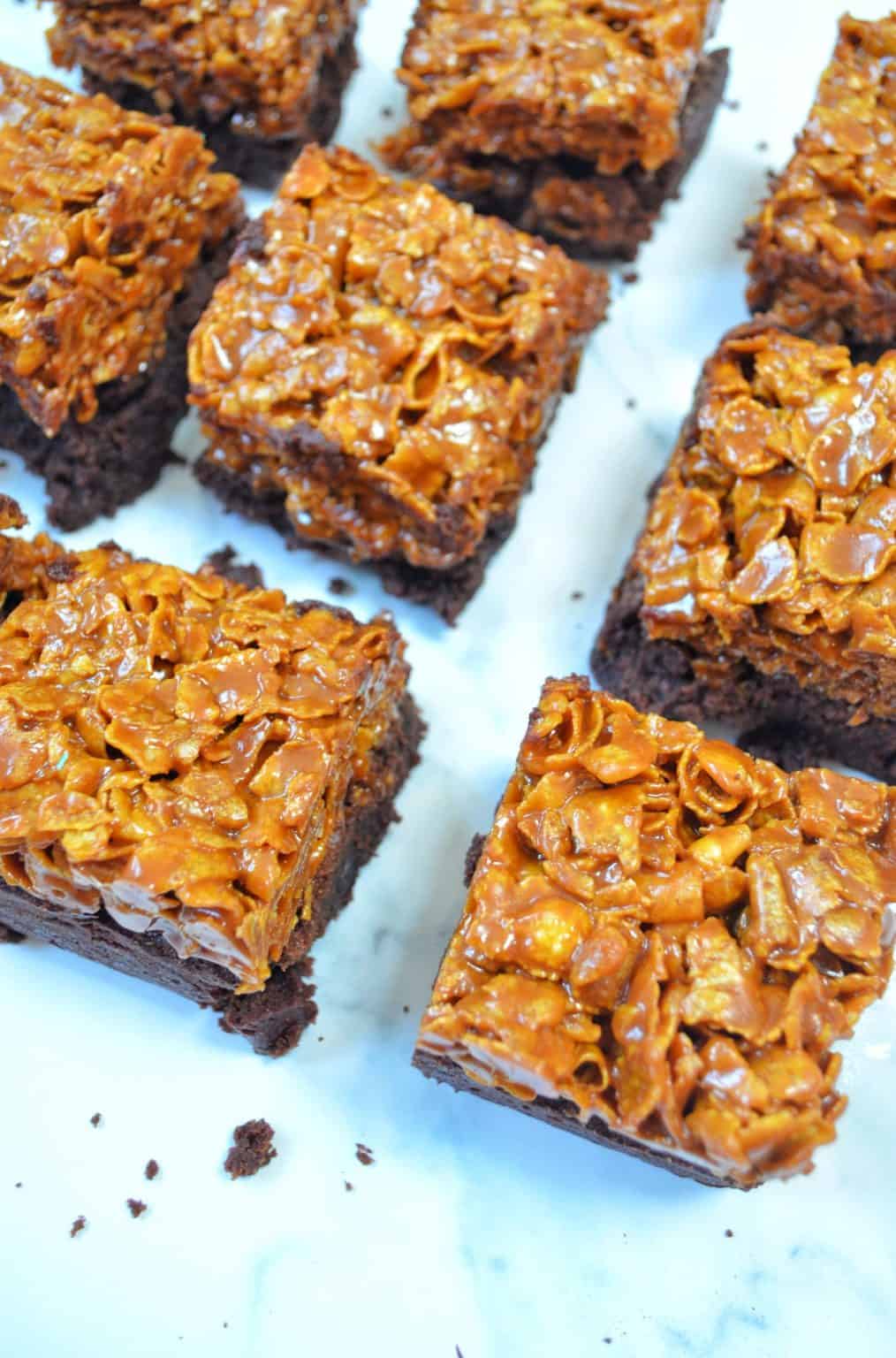 Caramel Cornflake Crunch Brownies - Baking with Aimee.