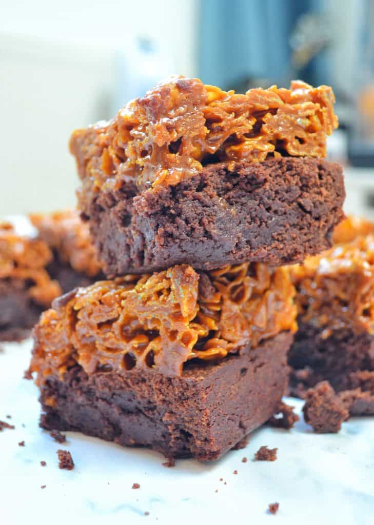 Caramel Cornflake Crunch Brownies - Baking with Aimee.