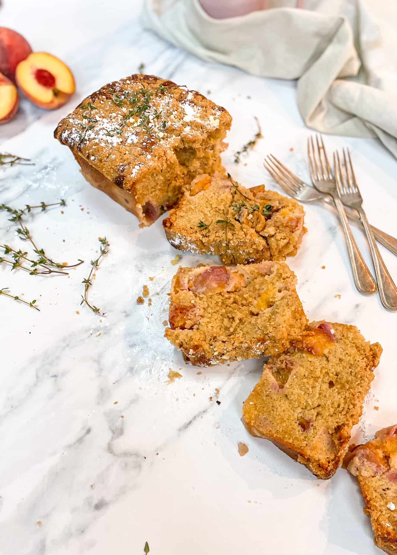 Peach Cobbler Loaf Cake - Baking with Aimee.