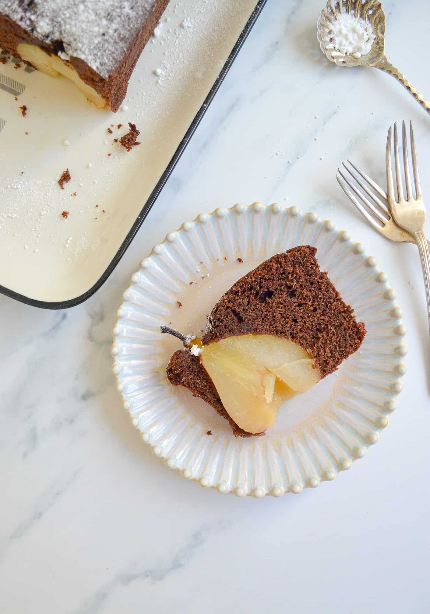 Pear, Cardamom & Chocolate Loaf Cake - Baking with Aimee.