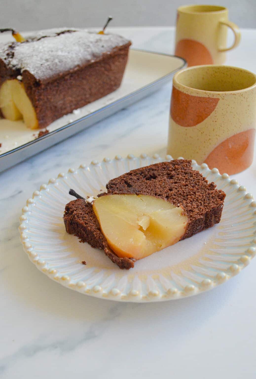 Pear, Cardamom & Chocolate Loaf Cake - Baking with Aimee.